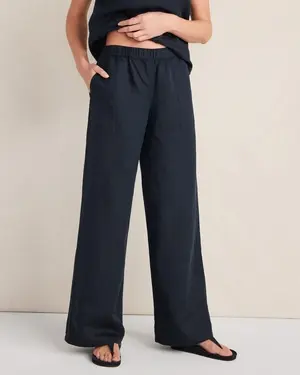 HAVEN WELL WITHIN Linen Blend Dobby Wide Leg Pants - Nightfall