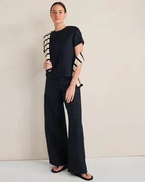 HAVEN WELL WITHIN Linen Blend Dobby Wide Leg Pants - Nightfall