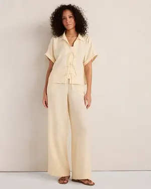 HAVEN WELL WITHIN Linen Tie-front Top