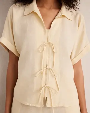 HAVEN WELL WITHIN Linen Tie-front Shirt - Sandstone