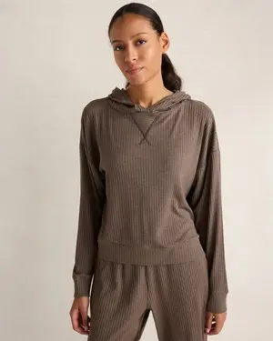 HAVEN WELL WITHIN Rib Knit Hoodie - Walnut Hthr