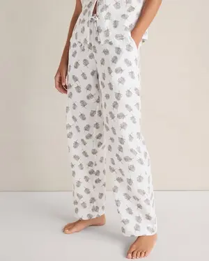 HAVEN WELL WITHIN Organic Cotton Gauze Tossed Fern Pajama Pants - White Multicolor