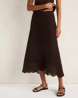 HAVEN WELL WITHIN Cotton Crochet Scalloped Midi Skirt