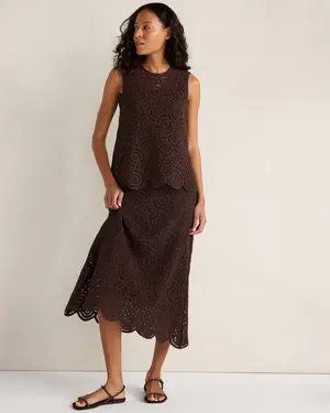 HAVEN WELL WITHIN Cotton Crochet Scalloped Midi Skirt