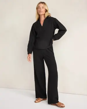 HAVEN WELL WITHIN Textured Cotton Gauze Collared Top - Black