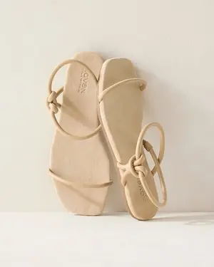 HAVEN WELL WITHIN Leather Double Strap Knot Sandals - Buff
