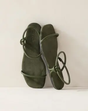 HAVEN WELL WITHIN Leather Double Strap Knot Sandals - Deep Willow