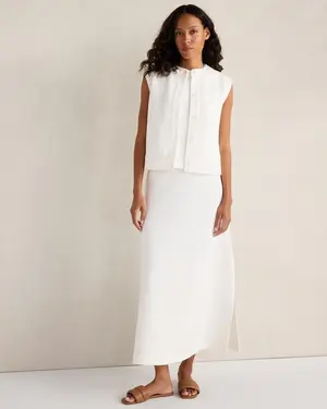 HAVEN WELL WITHIN Cotton Blend Textured Midi Skirt - Ivory