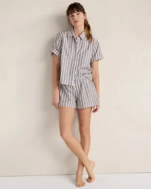 HAVEN WELL WITHIN Resti Organic Cotton Poplin Statement Stripe Top - Deep Willow Multicolor