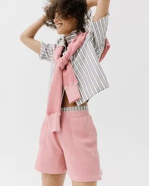 HAVEN WELL WITHIN Resti Organic Cotton Poplin Statement Stripe Top - Deep Willow Multicolor