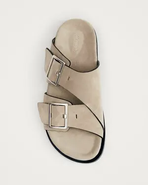 ALOHAS Alba Suede Sandals With Metallic Buckle - Suede Beige