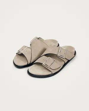 ALOHAS Alba Suede Leather Sandals With Metallic Buckle - Suede Beige