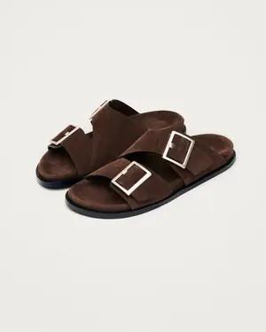 ALOHAS Alba Leather Sandals With Metallic Buckle Detail - Suede Brown
