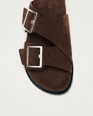 ALOHAS Alba Leather Sandals With Metallic Buckle Detail - Suede Brown