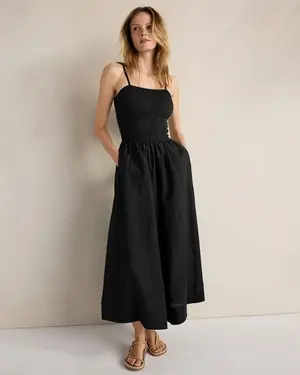 HAVEN WELL WITHIN Organic Cotton Linen Strappy Midi Dress - Black