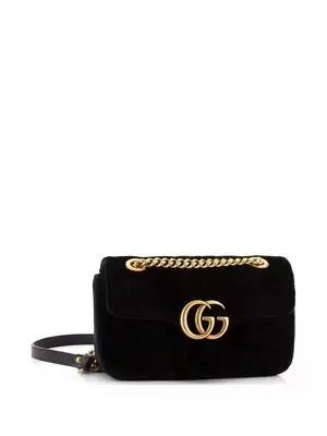 Gucci Gg Marmont Matelassé Velvet Mini Shoulder Bag - Black