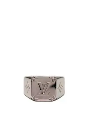 LOUIS VUITTON Brass Monogram Signet Ring - Silver