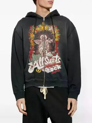 ALLSAINTS Roque Graphic-print Zip-up Hoodie - Black