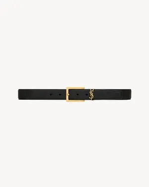 Saint Laurent Cassandre Belt In Grained Lambskin - Black