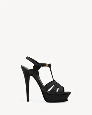 Saint Laurent Tribute Platform Stiletto Sandals In Smooth Leather - Black