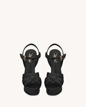Saint Laurent Tribute Platform Stiletto Sandals In Smooth Leather - Black