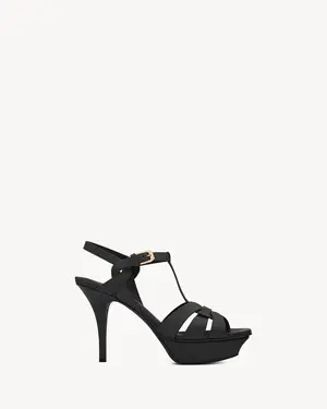 Saint Laurent Tribute Platform Sandals In Smooth Leather - Black