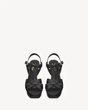 Saint Laurent Tribute Platform Sandals In Smooth Leather - Black