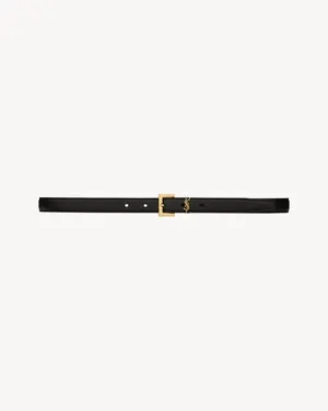 Saint Laurent Cassandre Thin Belt In Grained Leather - Black