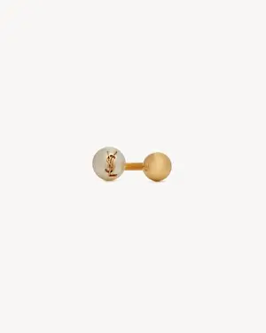 Saint Laurent Cassandre Pearl And Ball Ring In Metal - Aged Brass Gold And Cream