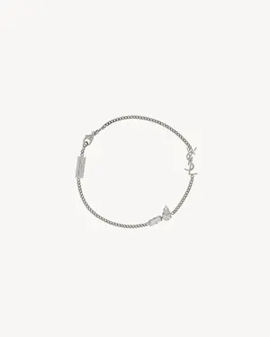 Saint Laurent Cassandre Charm Bracelet In Metal And Rhinestone - Oxidized Silver