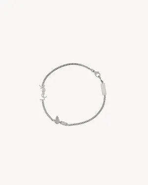 Saint Laurent Cassandre Charm Bracelet In Metal And Rhinestone - Oxidized Silver