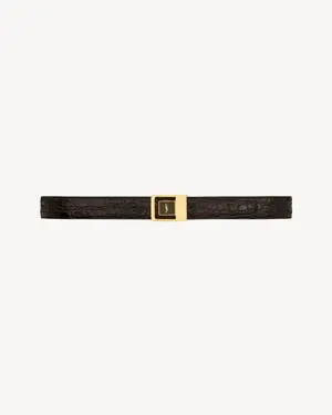 Saint Laurent La 66 Buckle Belt In Crocodile-embossed Leather - Pine Brown