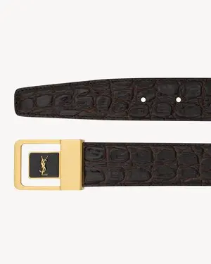 Saint Laurent La 66 Buckle Belt In Crocodile-embossed Leather - Pine Brown
