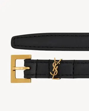 Saint Laurent Cassandre Extra Thin Belt In Smooth Leather - Black