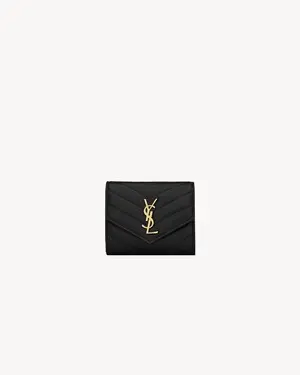 Saint Laurent Cassandre Matelassé Multi-folded Wallet In Grain De Poudre Leather - Black