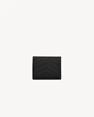 Saint Laurent Cassandre Matelassé Multi-folded Wallet In Grain De Poudre Leather - Black