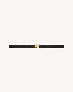 Saint Laurent La 66 Buckle Thin Belt In Grained Lambskin - Black