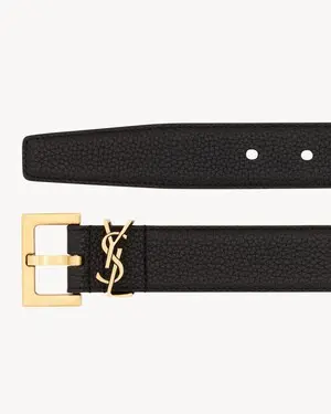 Saint Laurent Cassandre Belt In Grained Leather - Black