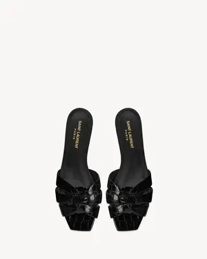 Saint Laurent Tribute Mules In Crocodile Embossed Leather - Black