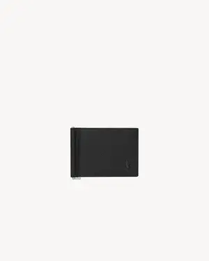 Saint Laurent Cassandre Shadow Bill Clip Wallet In Grained Leather - Black