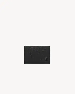 Saint Laurent Cassandre Shadow Business Card Case In Grained Leather - Black