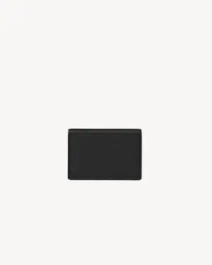 Saint Laurent Cassandre Shadow Business Card Case In Grained Leather - Black