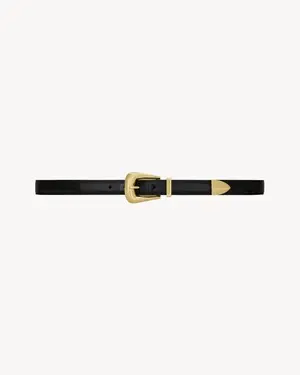 Saint Laurent Brushed Leather Folk Buckle Belt - Black