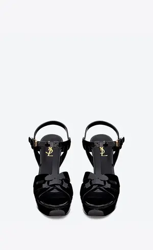 Saint Laurent Tribute Platform Sandals In Patent Leather - Black