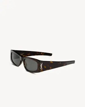 Saint Laurent Rectangular Tortoiseshell Acetate Sunglasses - Dark Havana And Grey