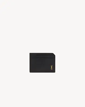Saint Laurent Tiny Cassandre Open Card Case In Shiny Leather - Black