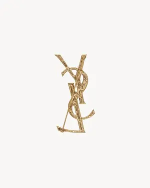 Saint Laurent Cassandre Crocodile Brooch In Metal - Gold