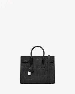 Saint Laurent Sac De Jour In Crocodile-embossed Leather - Black