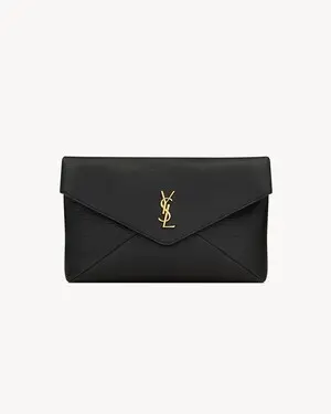Saint Laurent Cassandre Large Envelope Pouch In Lambskin - Black
