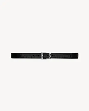 Saint Laurent Cassandre Belt In Crocodile-embossed Leather - Black